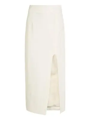 Victoria Beckham Twill Midi Skirt With Slit - Ivory