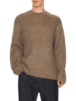 Theory Wool Cotton Long Sleeve Crew Neck Sweater - Feather Melange