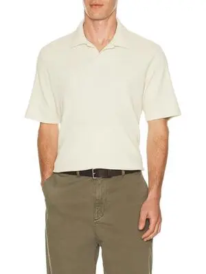 Theory Soft Waffle Short Sleeve Polo In Beige - Oat Milk