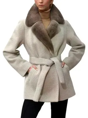 POCHE PARIS Herringbone Belted Jacket - Neutrals