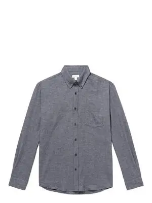 Sunspel Button-down Collar Cotton-flannel Shirt - Gray