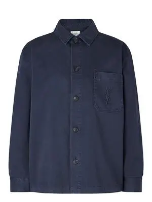 Saint Laurent Logo-embroidered Cotton-twill Overshirt - Blue
