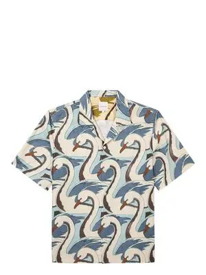 Paul Smith Camp-collar Printed Satin Shirt - Blue