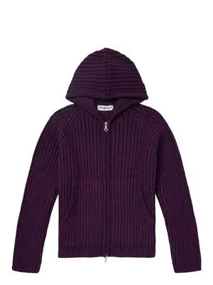 Our Legacy Cropped Ribbed Wool Zip-up Hoodie - Purple