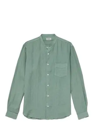 Hartford Premium Pat Grandad-collar Linen Shirt - Green