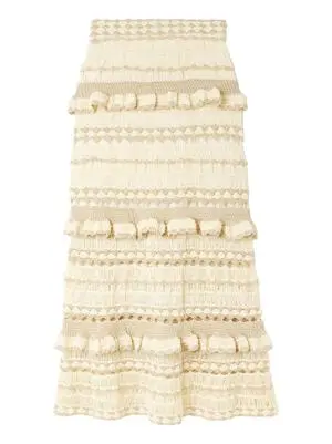 Zimmermann Wanderlust Ruffled Pointelle-knit Maxi Skirt - Cream