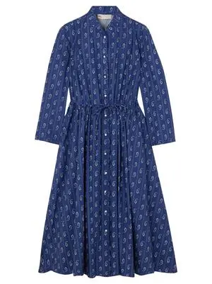Tory Burch Printed Cotton Midi Shirt Dress - Blue