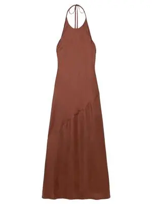 ST. AGNI Silk Satin-twill Halterneck Maxi Dress - Red