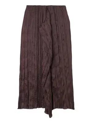 Staud Mai Draped Plissé-satin Midi Skirt - Brown
