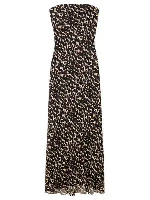 Staud Cassie Strapless Printed Silk Maxi Dress - Brown