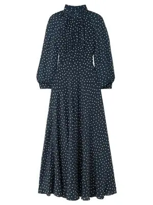 Rixo Paige Belted Polka-dot Silk-chiffon Midi Dress - Blue