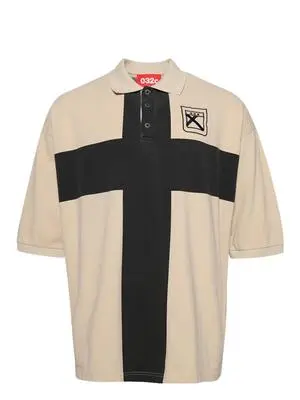 032C Fainting Cross Oversized Polo Shirt Sand - Black