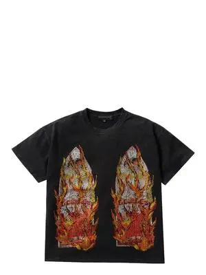 WHO DECIDES WAR BY EV BRAVADO Rhinestone Flame Glass Jersey Tee Coal - Black