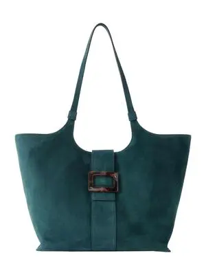 ROGER VIVIER Belle Vivier Medium Buckled Suede Tote Forest Green