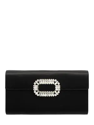 ROGER VIVIER Pilgrim Crystal-embellished Satin Clutch - Black