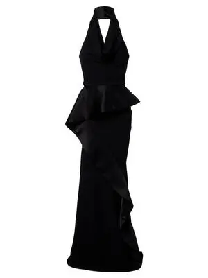 Maticevski Halterneck Peplum Satin Gown - Black