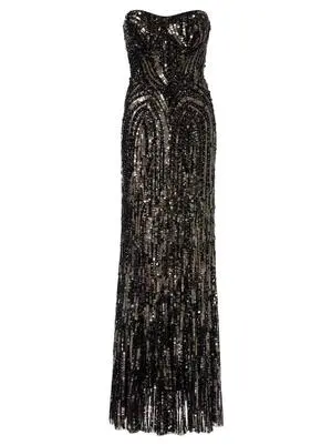 Jenny Packham Embellished Bustier Gown - Black