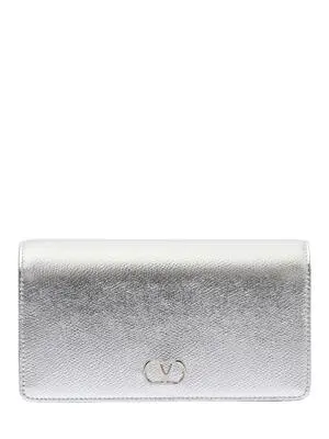 Valentino Garavani Vlogo Mini Metallic Leather Clutch - Silver