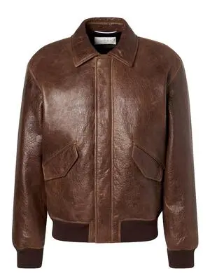 Saint Laurent Leather Bomber Jacket - Brown