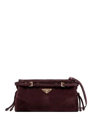 Prada Small Suede Shoulder Bag - Burgundy