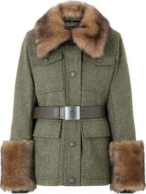 Moncler Devez Shearling-trimmed Wool-gabardine Ski Jacket - Green