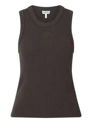 Loewe Anagram Embroidered Ribbed-knit Tank - Brown