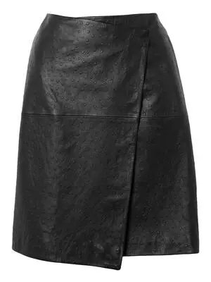 Loulou De Saison Gora Asymmetric Ostrich-effect Leather Wrap Skirt - Black