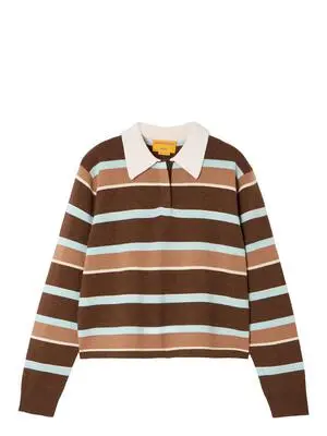 Guest In Residence Cropped Striped Cashmere Polo Sweater - Brown