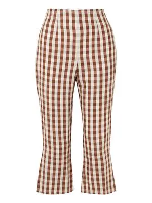Faithfull The Brand Valeria Gingham Linen Capri Pants - Brown