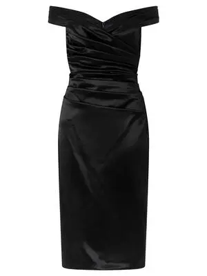 Dolce & Gabbana Off-the-shoulder Draped Satin Midi Dress - Black