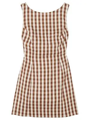 Faithfull The Brand Sofia Tie-detailed Gingham Linen Mini Dress - Brown