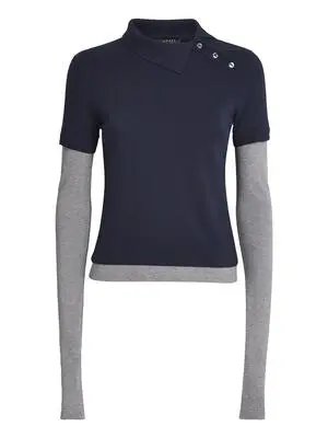 A.W.A.K.E. Mode Cotton Asymmetric Double Polo Shirt - Navy