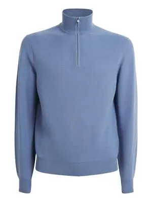 Ralph Lauren Purple Label Wool Quarter-zip Sweater - Blue