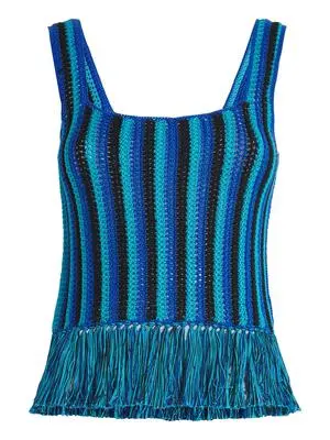 Escvdo Misti Fringe Top - Blue