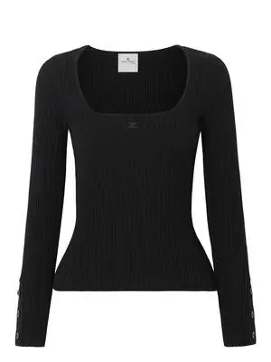 COURREGES Embroidered Ribbed-knit Top - Black