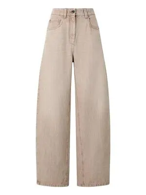 Brunello Cucinelli Embellished High-rise Wide-leg Jeans - Neutrals