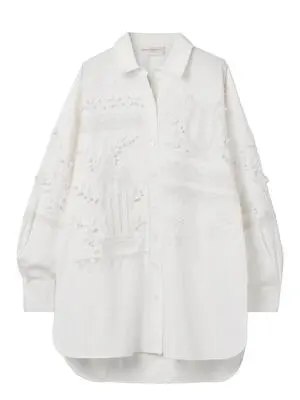Carolina Herrera Oversized Embroidered Cotton-blend Poplin Shirt - White