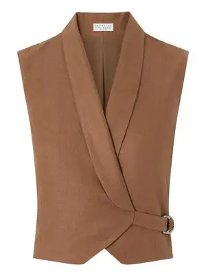 Brunello Cucinelli Linen-twill Wrap Vest - Brown