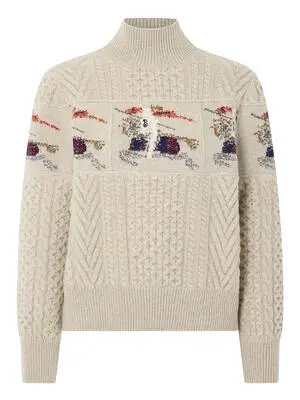 Burberry Cable-Knit Jacquard Wool And Cashmere-Blend Turtleneck Sweater Beige