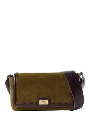 ANYA HINDMARCH Mortimer Frame Leather-trimmed Suede Shoulder Bag - Green