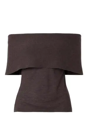 Arch4 Monroe Off-the-shoulder Organic Cashmere Top - Brown