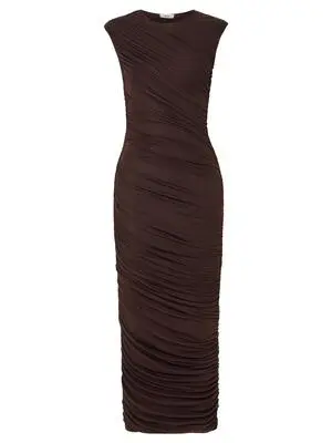 AGOLDE Ester Ruched Lyocell-blend Maxi Dress - Burgundy
