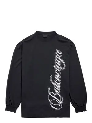 Balenciaga Cursive Long Sleeve T-shirt Large Fit - Black