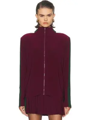 Norma Kamali Side Stripe Turtleneck Jacket - Plum & Dark Emerald