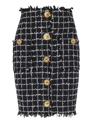Balmain Tweed Midi Skirt - Black