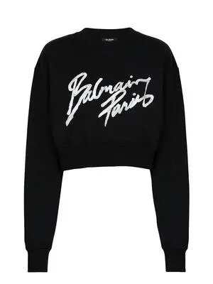 Balmain Logo Cropped Sweatshirt - Black