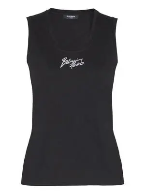 Balmain Logo Cotton Tank Top - Black