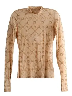 MARINE SERRE Monogram Mesh Long-sleeve Highneck - Tan