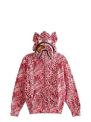 A BATHING APE Wild Leopard Pattern Milo Shark Full Zip Hoodie - Pink