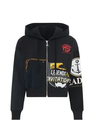 MARINE SERRE Regenerated Graphic Cropped Zip Hoodie - Black